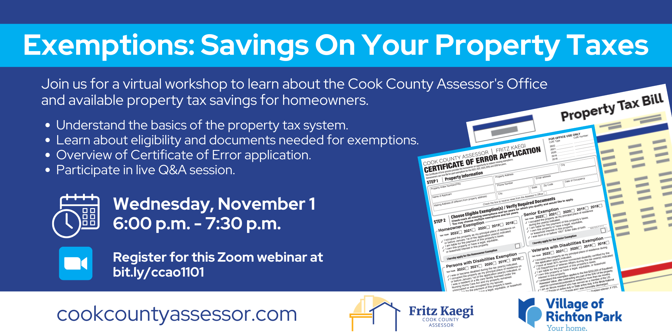 Virtual Certificate of Error Workshop | Village of Richton Park | Cook County Assessor's Office